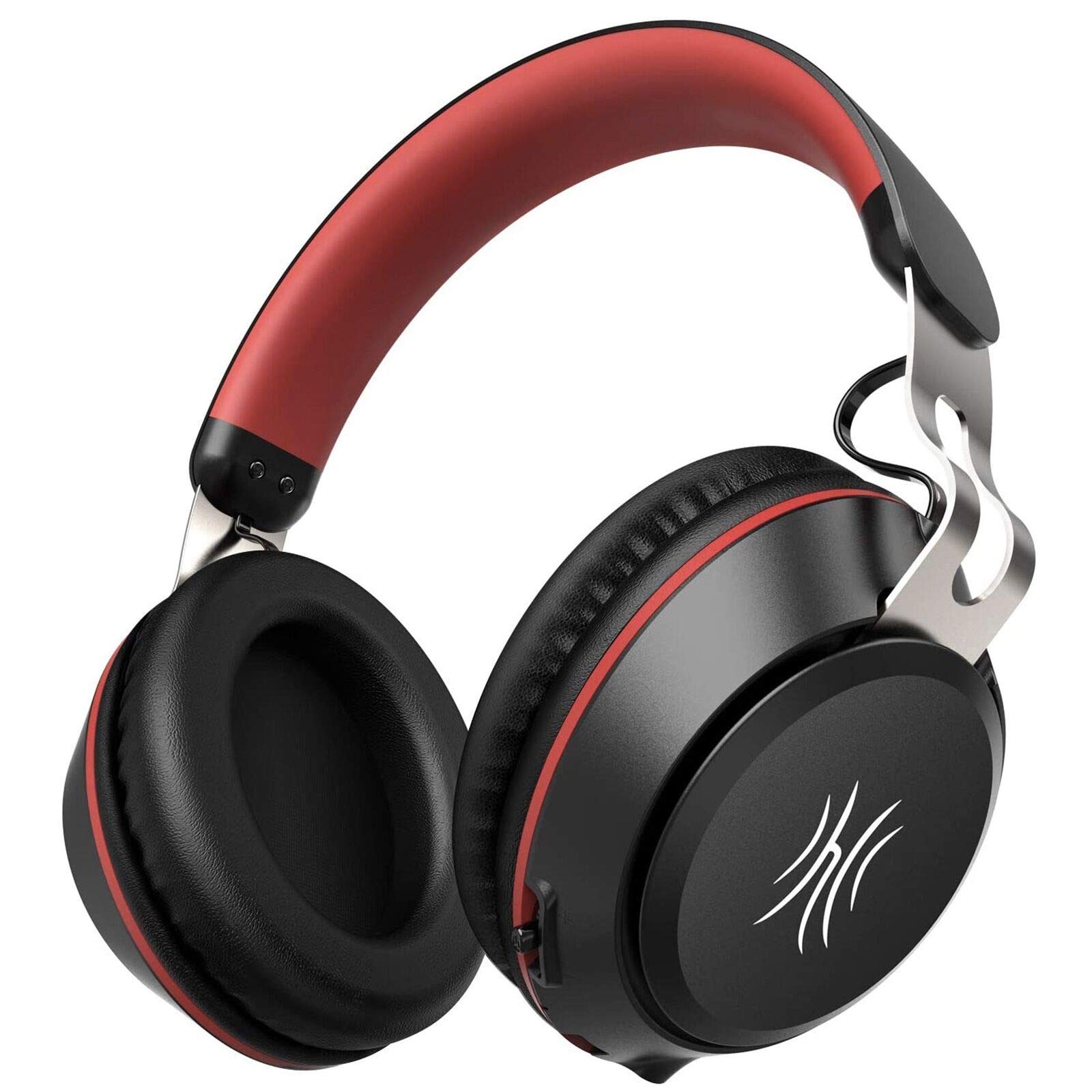 EKSA Bluetooth Headphones,30 Hours Play Time Wireless Over Ear Headset with Built-in Microphone,40mm Driver,Thumping Bass, Supports Hands-Free Calling and Wired Mode for PC/Cell Phones/TV-Black Red