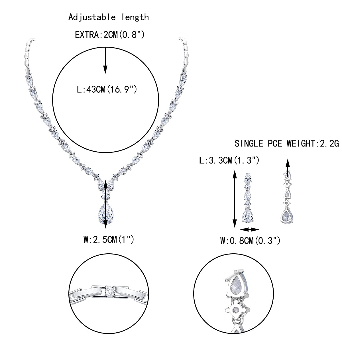 EVER FAITH Wedding Jewelry for Bride Cubic Zirconia Charming Water Drop Bridal Pendant Necklace Earrings Set Clear Silver-Tone