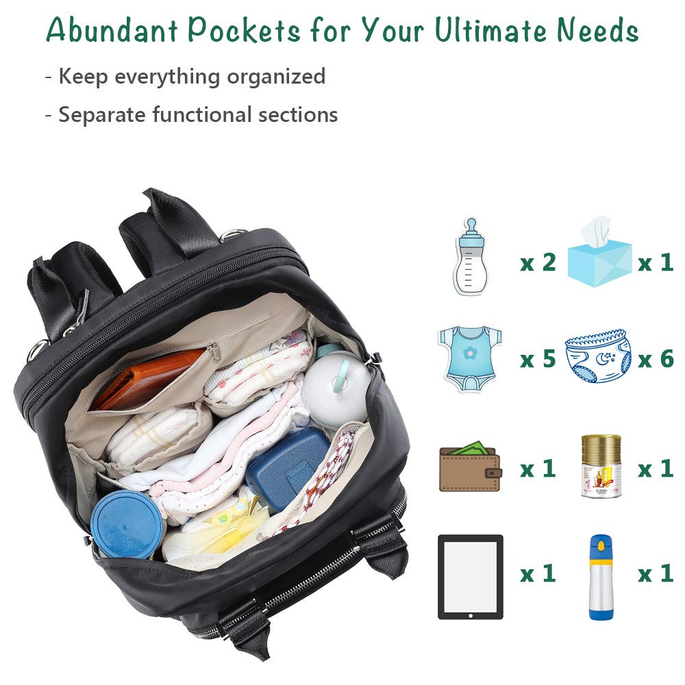 Dikaslon Diaper Bag Backpack, Unisex Multifunction Practical Back Pack Baby Changing Bags for Mom and Dad, Boys and Girls, Dark Gray