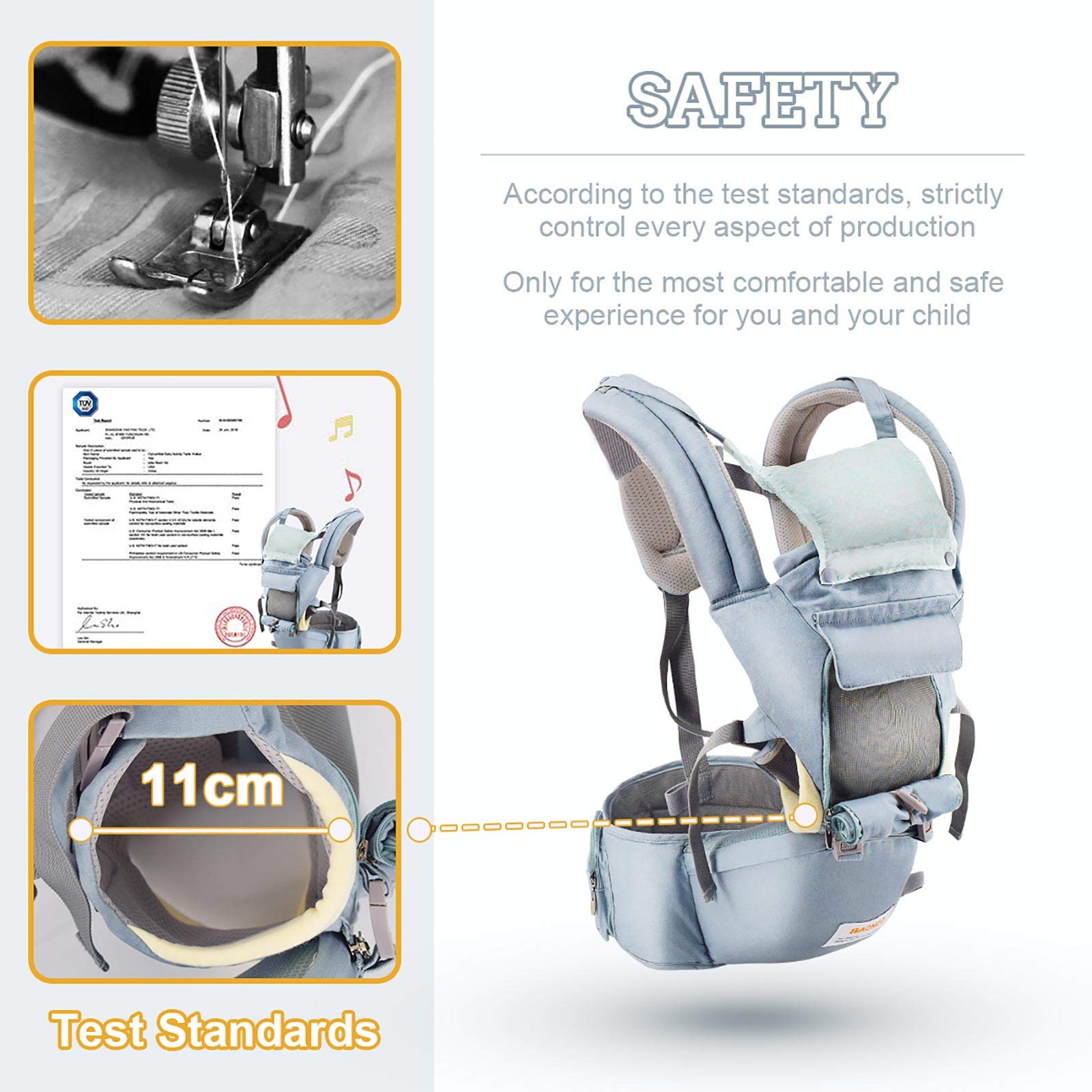 FRUITEAM 6-in-1 Baby Carrier with Waist Stool/Hip Seat for Breastfeeding, One Size Fits All - Adapt to Newborn, Infant & Toddler (Blue)