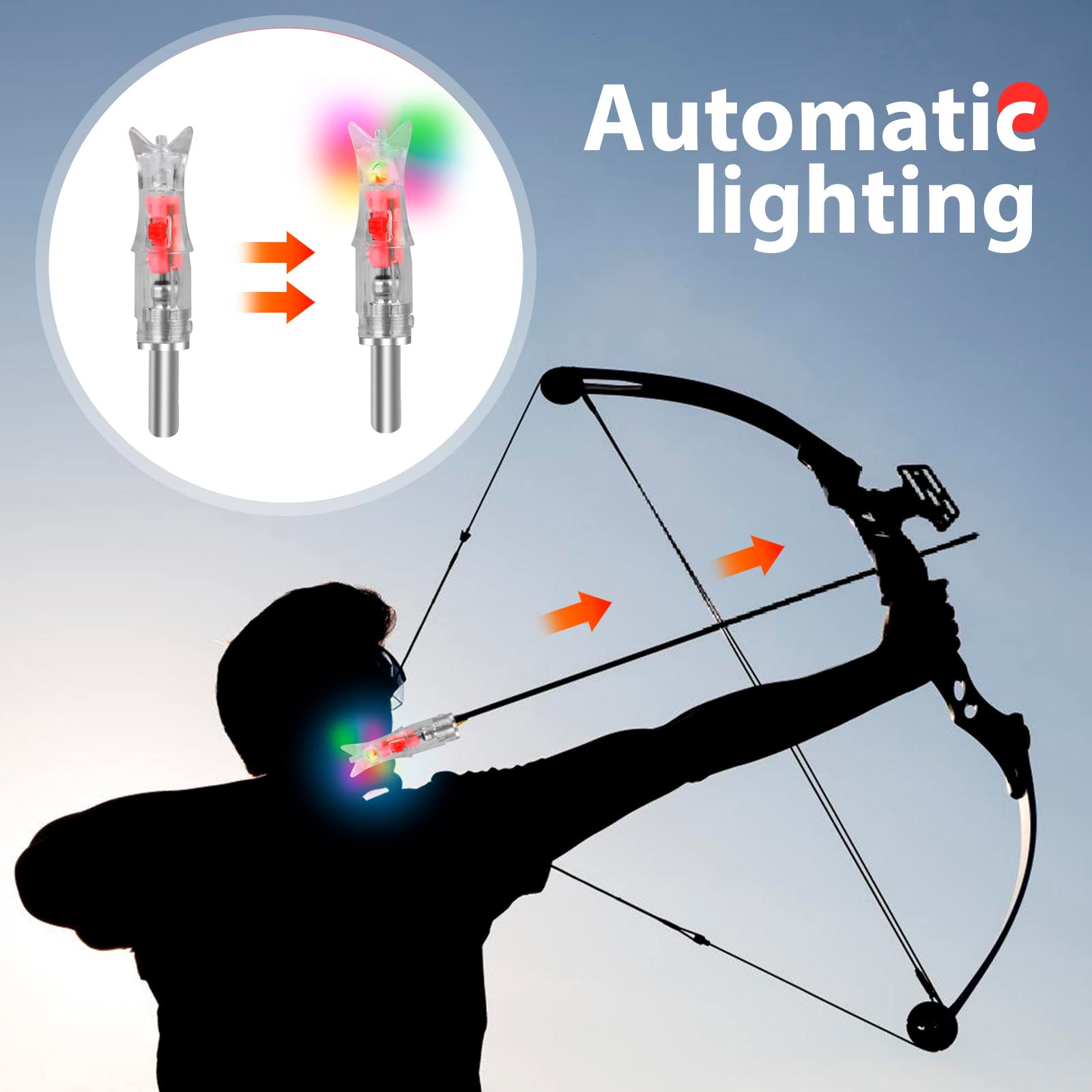 GOTIDA X Lighted Nocks for Arrows: Lighted Nocks 7.62mm,6pcs LED Nock Tail Illuminated Lighted Archery Nocks with ON/Off Switch Nocturnal Lighted Knocks for Arrows Lighted Arrow Nocks