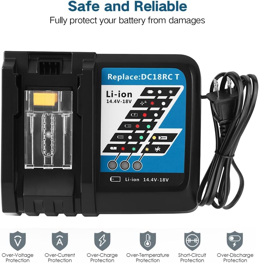 Fast DC18RC Charger Compatible with Makita 14.4V 18V Lithium-Ion Battery BL1815 BL1830 BL1840 BL1845 BL1850 BL1860 Replacement for Makita DC18RC Battery Charger
