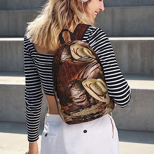 NOKOER Cowboy Black Hat Western Boots Printed Canvas Backpack,Casual Daypacks,Laptop Backpack,Lightweight Travel Daypack