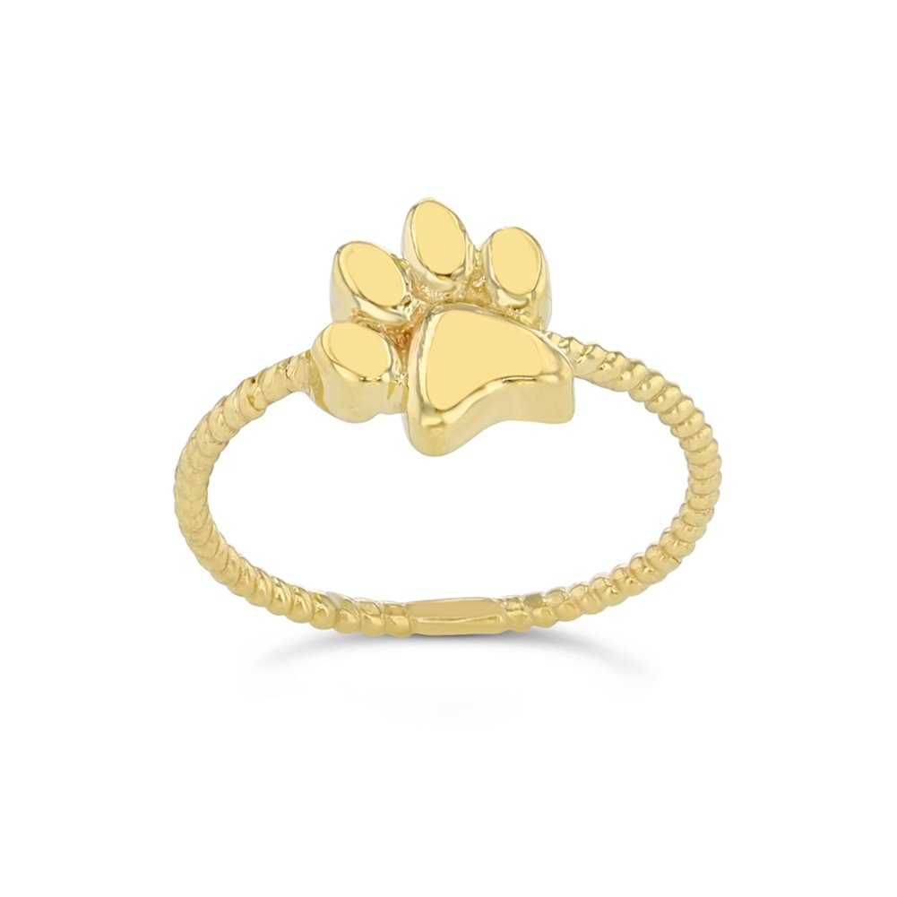Elegant 14k Yellow Gold Dog Paw Print Statement Rope Ring (Size 4)