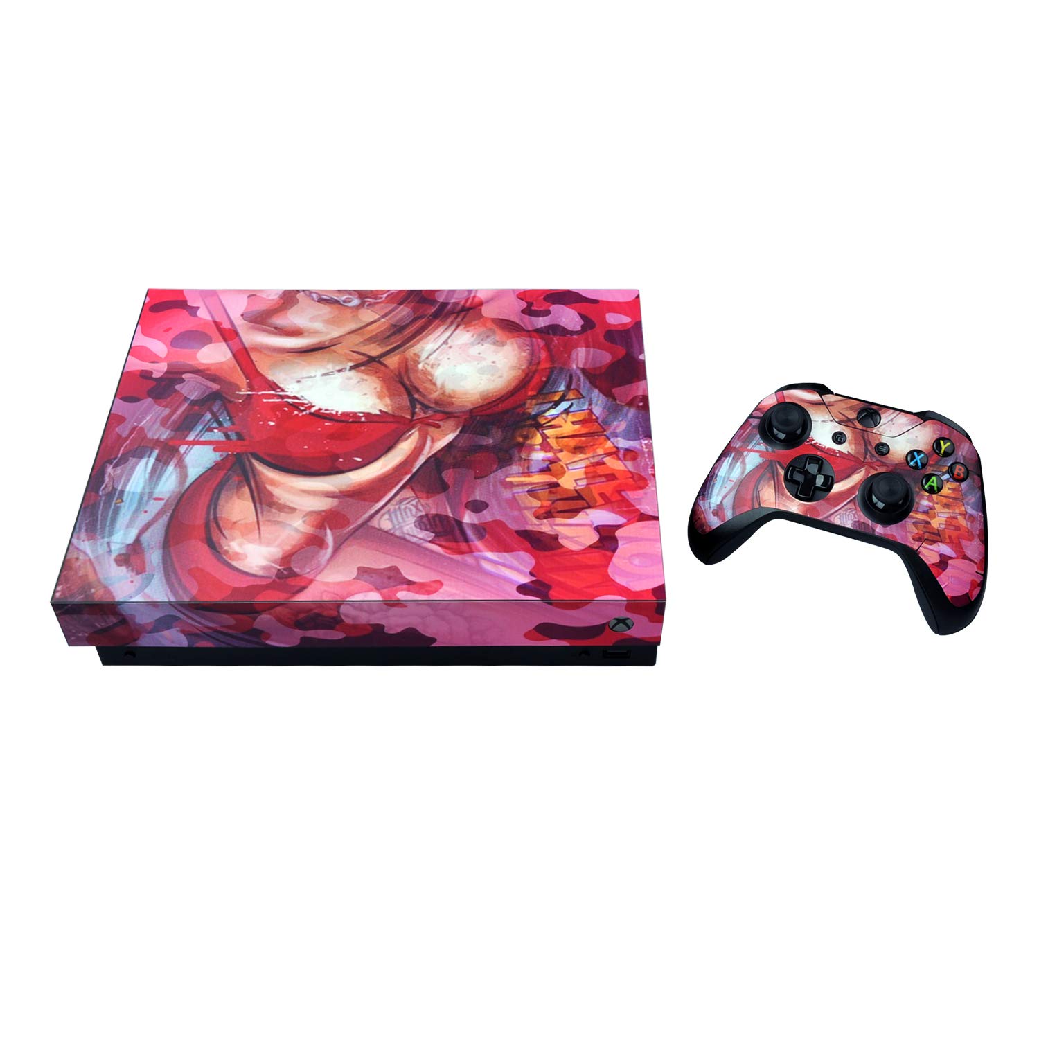 eXtremeRate Full Set Faceplates Cover, Home Guide Button Decal, Console Controller Skin Sticker for Xbox One X - Sexy Girl