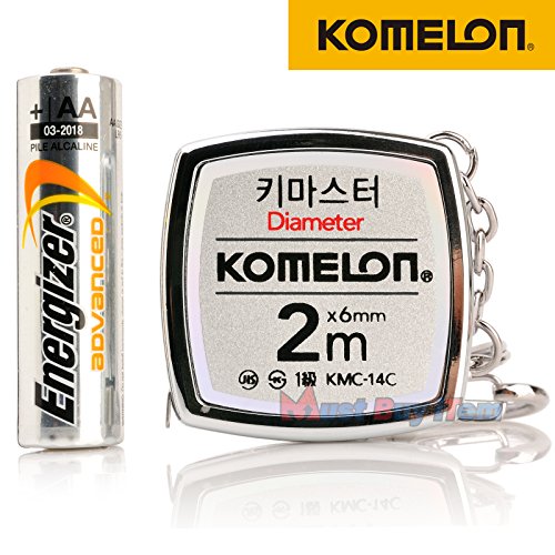 Komelon KMC-14C Keymaster Metric Tape Measure 2-Meter/Diameter Keychain Pocket Mini Key Chain Ring Chrome Coated Measuring Tool with English Manual Included