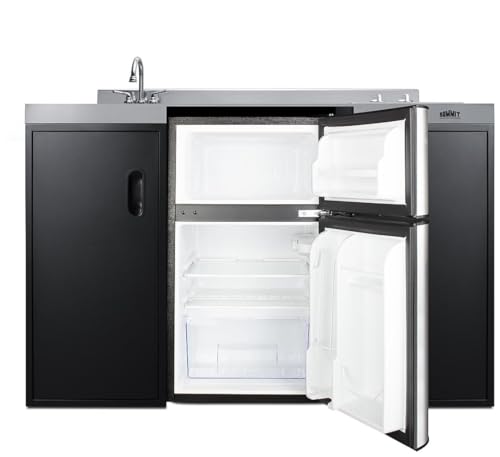 Summit Appliance CK55ADASINKR 54β Wide All-in-One Kitchenette in Black with a 2-Burner 115V Cooktop, 2-Door Refrigerator-Freezer, Sink, and Large Storage Cabinet (SINKR)
