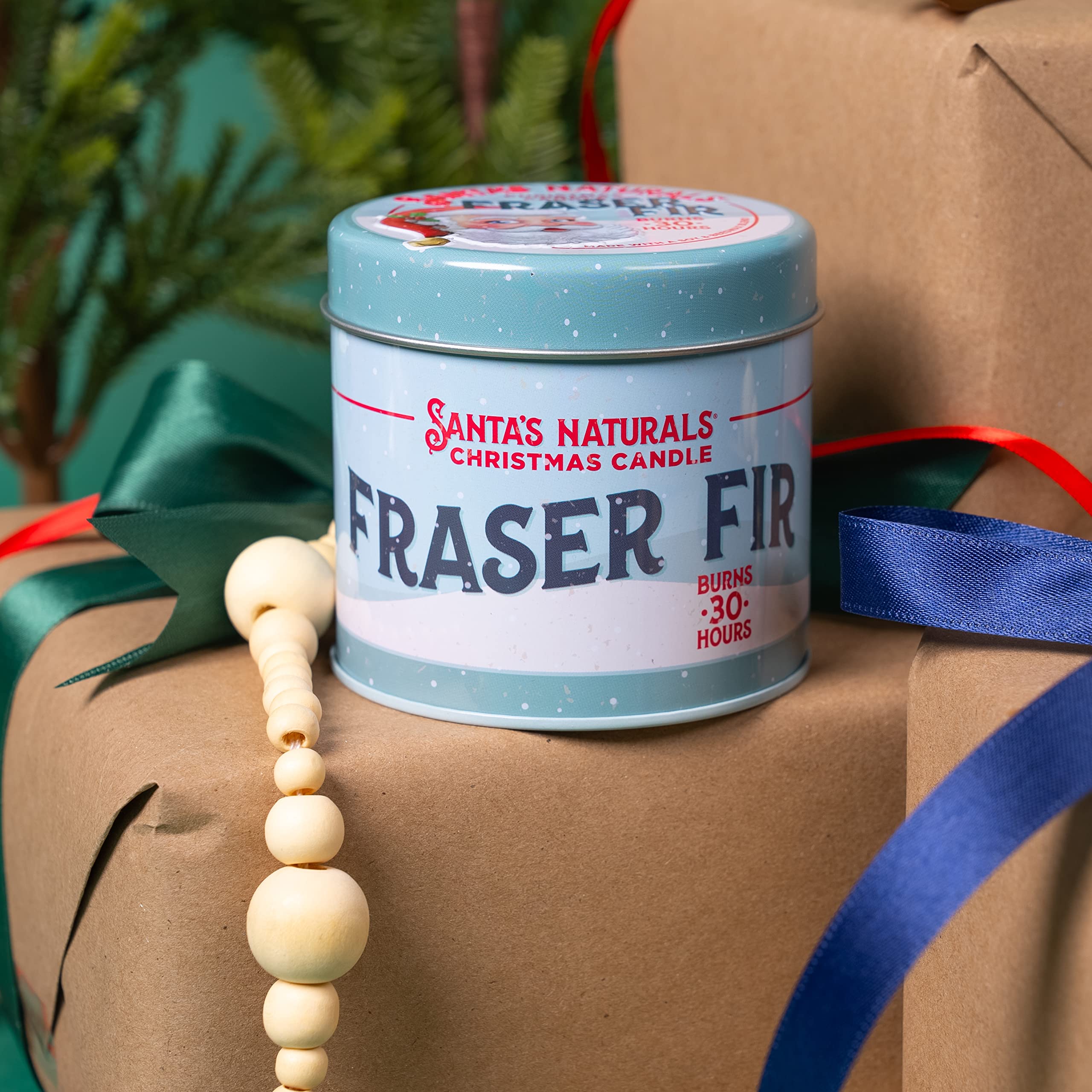 Santa's Naturals Fraser Fir Christmas Candle Gift Set | Authentic Pine Fragrance | Stocking Stuffers | Each Candle Burns 14+ Hours | Made in USA | Soy and Beeswax Blend with Essential Oils