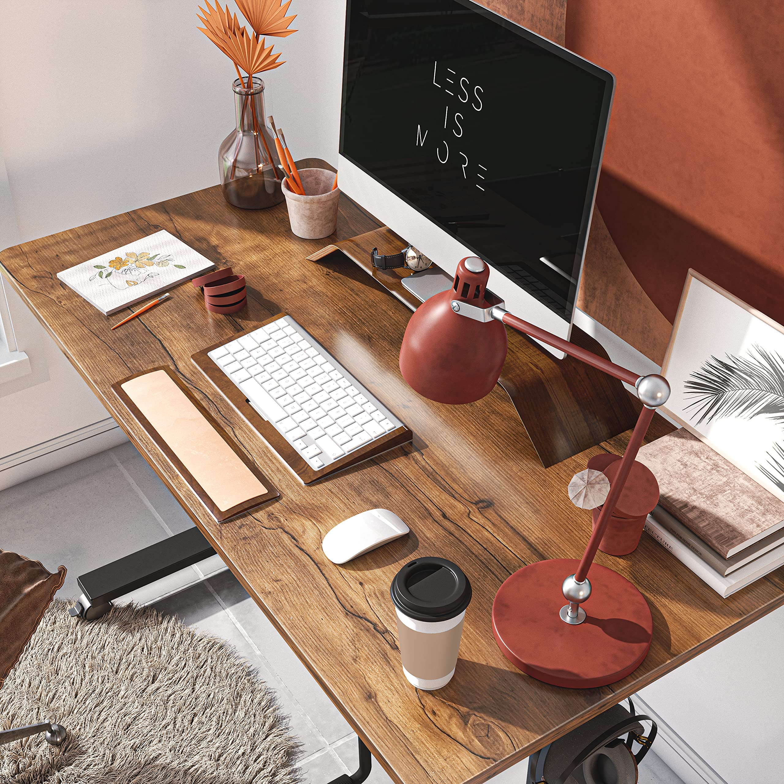 FAMISKY Crank Adjustable Height Standing Desk, 40 x 24 Inches Manual Stand up Desk, Sit Stand Workstation for Home Office with Handle and Splice Board, Black Frame/Walnut Top