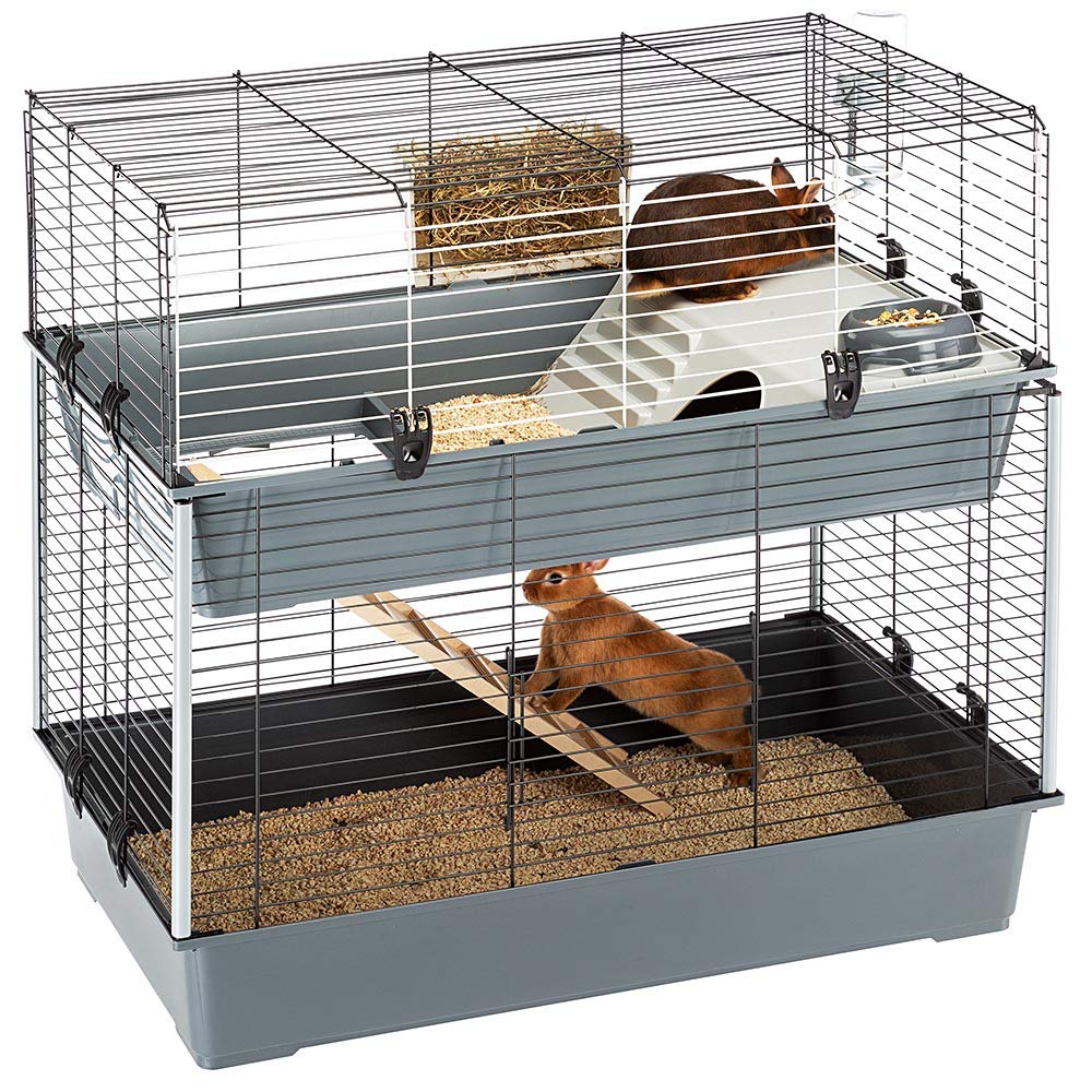 Ferplast Krolik Extra-Large Two-Story Rabbit Cage in Burgundy | Rabbit Cage includes All Accessories & Measures 39L x 20.3W x 36.2H & includes All Accessories | 1-Year Manufacturer's Warranty