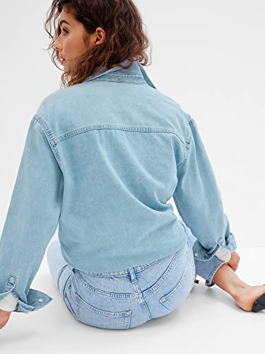 GAP Womens Big Button Down Shirt, Light Wash, X-Large US