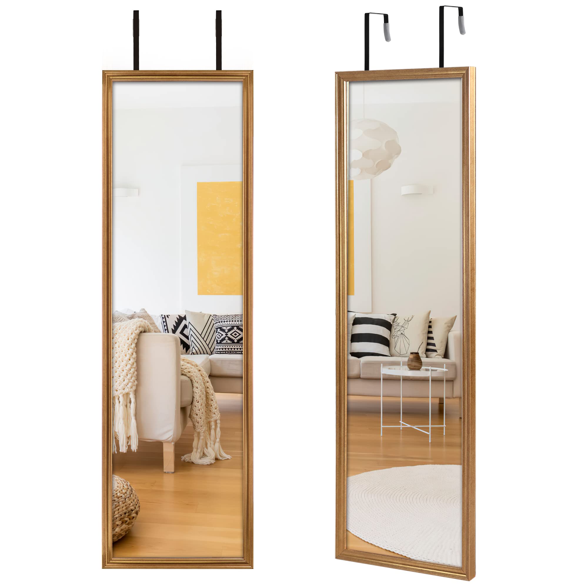 Edenseelake 2 Packs 14x48 Inch Full Length Wall Mirrors Over Door Mirror for Bedroom, Living Room, Black