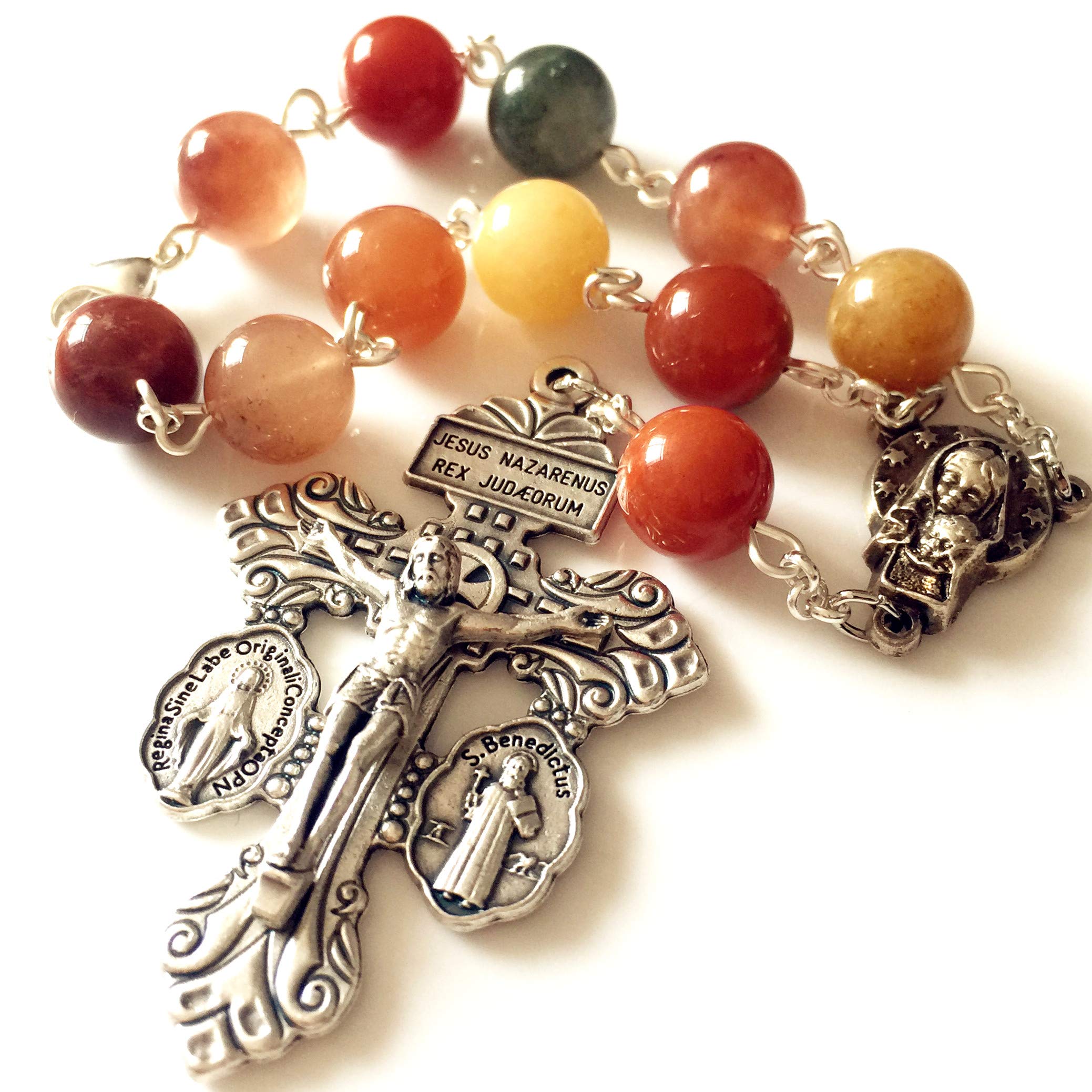 elegantmedical HANDMADE rosary Rutilated Quartz crystal bead one decade rosary bracelet cross Gift