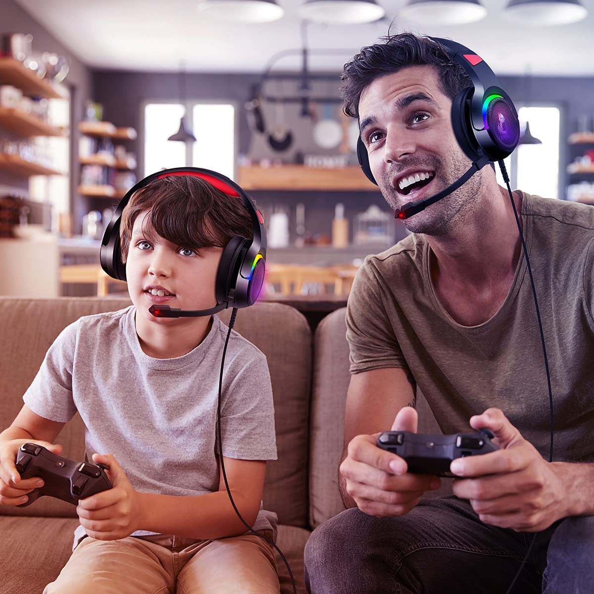 Gaming Headset for PC with Mic PS4/PS5 Xbox One,ENVEL Over-Ear Headphones with Volume Control RGB LED Light Cool Stereo,Noise Reduction for Laptops,Smartphone,Computer