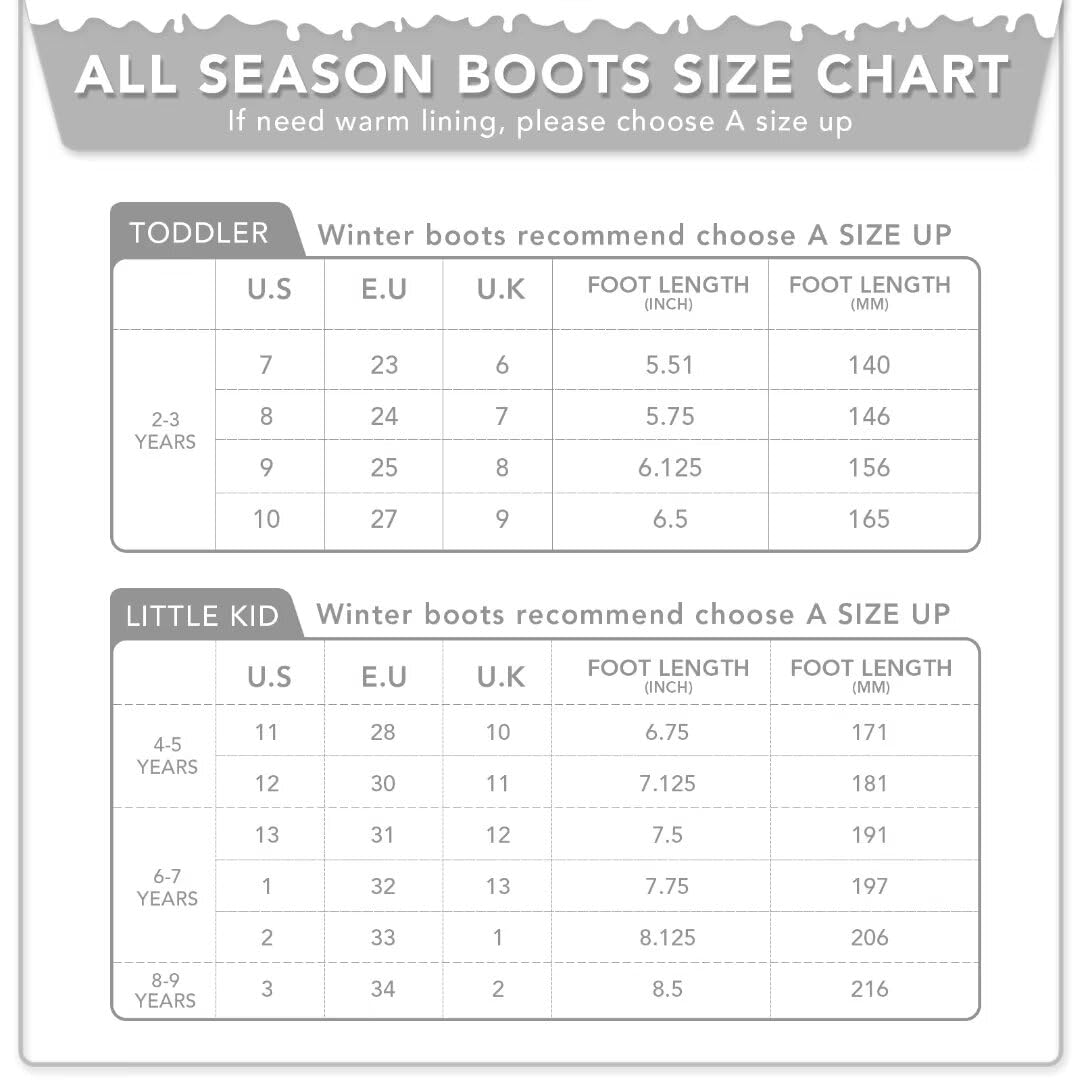 EUXTERPA Black Kids Rain Boots, Boys Winter Rain Boots with Warm Lining, Girls Waterproof Boots with Handles, Big Kid size 2