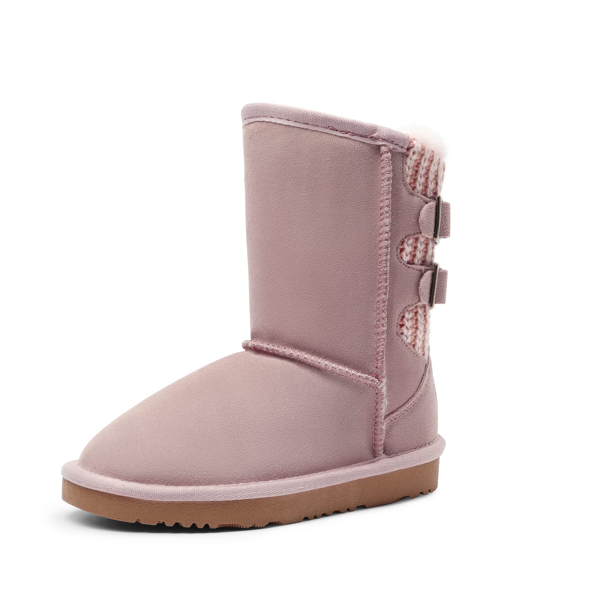 DREAM PAIRS Girls Boys Winter Boots Faux Fur Lined Mid Calf Kids Snow Tall Shoes for Little Kid/Big Kid,Size 2 Little Kid,PINK,SWEATY-BUCKLE-K