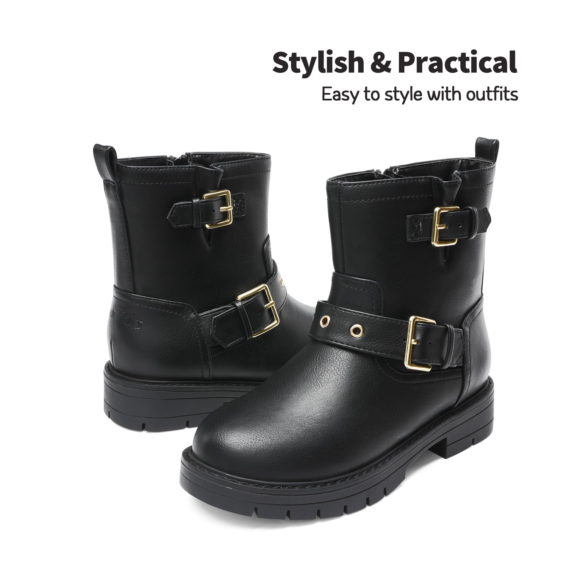 DREAM PAIRS Girls Ankle Booties Waterproof Side Zipper Boots Sdbo2305k Black Size 2 Little Kid