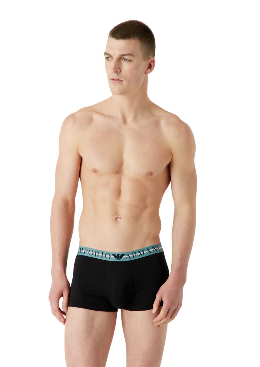 Emporio Armani Men's Mixed Waistband 3 Pack Trunk, Black/Black/Black