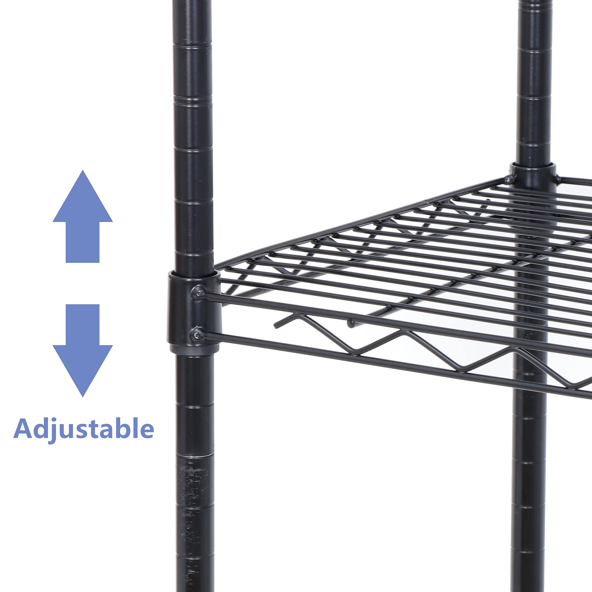 JupiterForce 5-Shelf Adjustable, Heavy Duty Storage Shelving Unit with 4 Wheel Casters, Metal Organizer Wire Rack for Kitchen, Office, Garage, Black (30L x 14W x 62H)