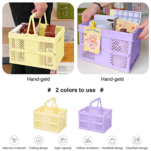 DI QIU REN 2 Pack Pastel Crates for Storage, Plastic Stackable Crates Small Baskets with Handles, Cute Mini Crates for Home Kitchen Desktop Shelf Office Organizing and Decoration(7.3x5.3x4.9)