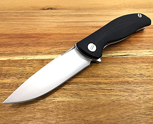 IVTT Survival Outdoor Folding Knife, EDC Multi Tool, Stainless Steel Blade with Satin Polished, G10 Handle, Bearing System, Good for Paring, Camping, Hiking, Cycling(Black)