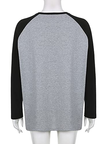Pooyikoi Y2K Pullover T-Shirts Women Contrast Patchwork Grunge Harajuku Clothes Full Sleeve Preppy Long Sweats Tops (Style1,M,Medium)