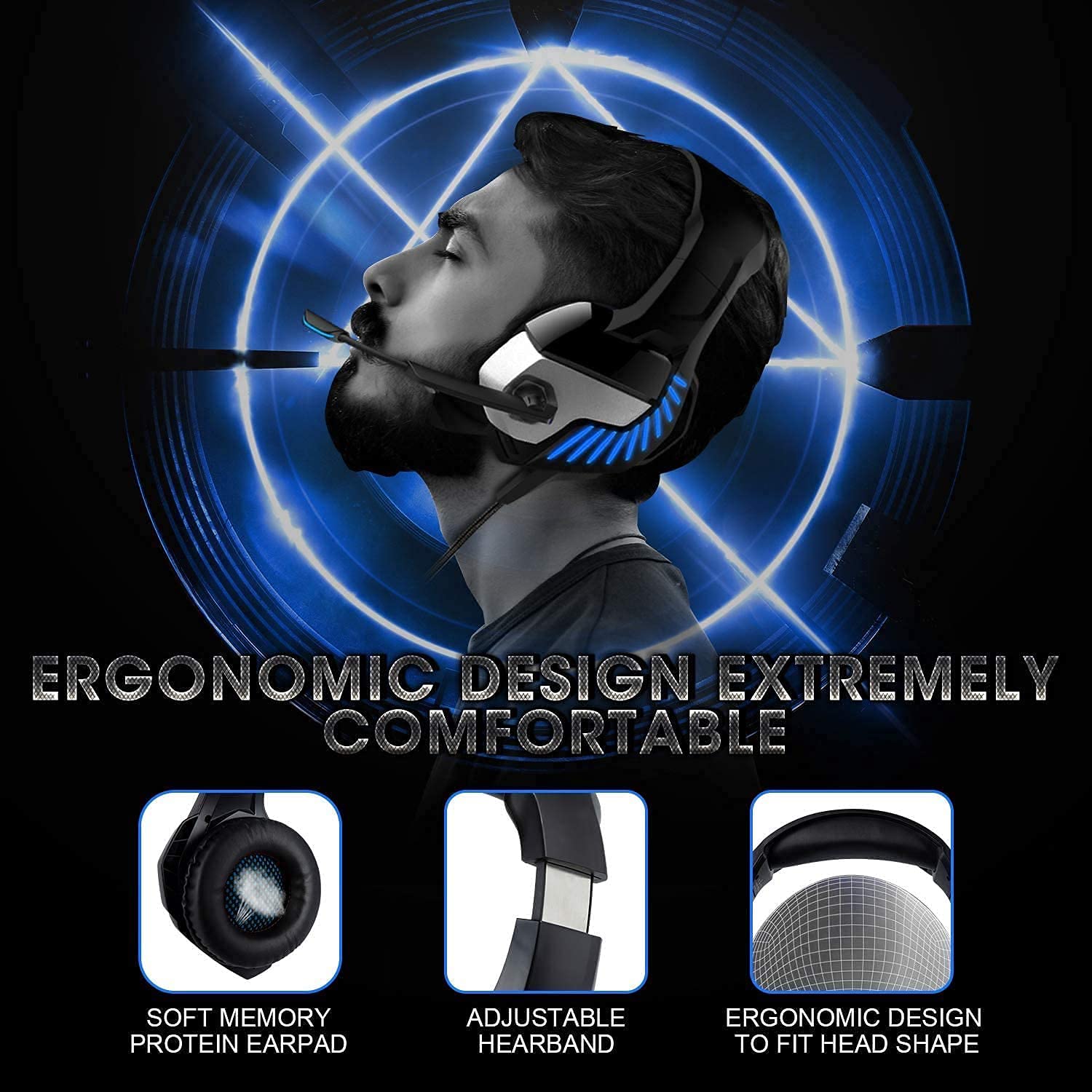 Gaming Headset, Gaming Headphones with Microphone 7.1 Surround Sound Wired Over Ear Headsets for PS4 PS5 Xbox One Switch PC Playstation Computer Laptop Headset