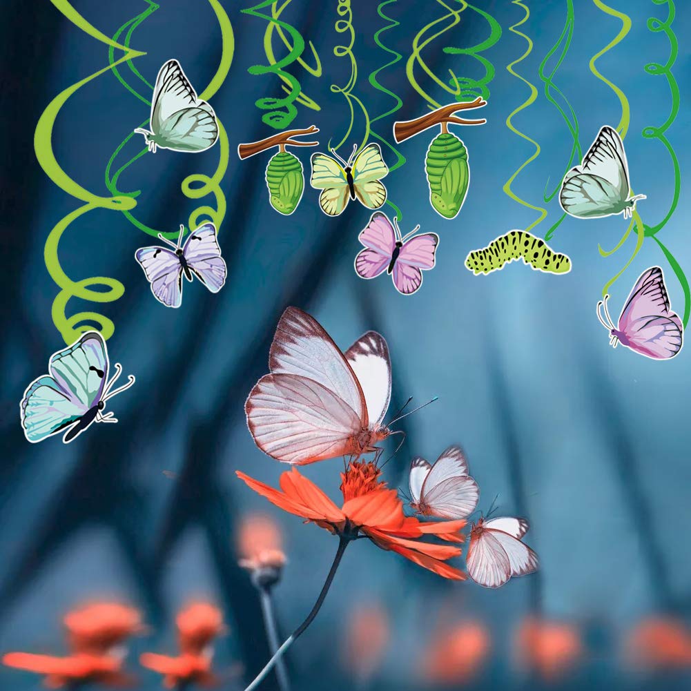 Spring Butterfly Party Supplies Hanging Swirl Decorations for Girls,Boys,Kids Home,Classroom,Baby Showers,Bridal Shower(30CT)