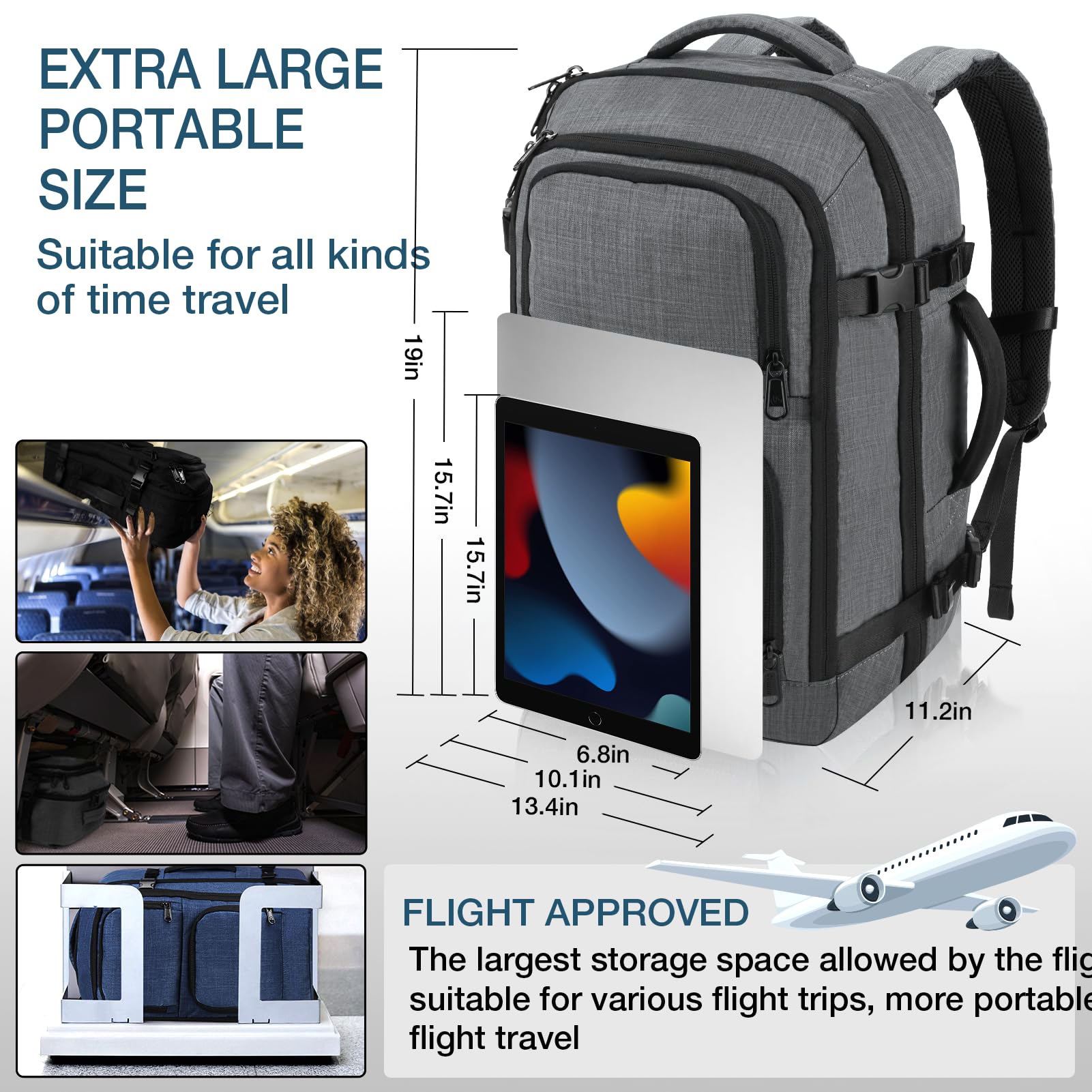 Dinictis 40L Travel Backpack Carry on Flight Approved, Backpack Suitcase for Travel, Personal Item Travel Bag fits 17 inch Laptop- Dark Grey