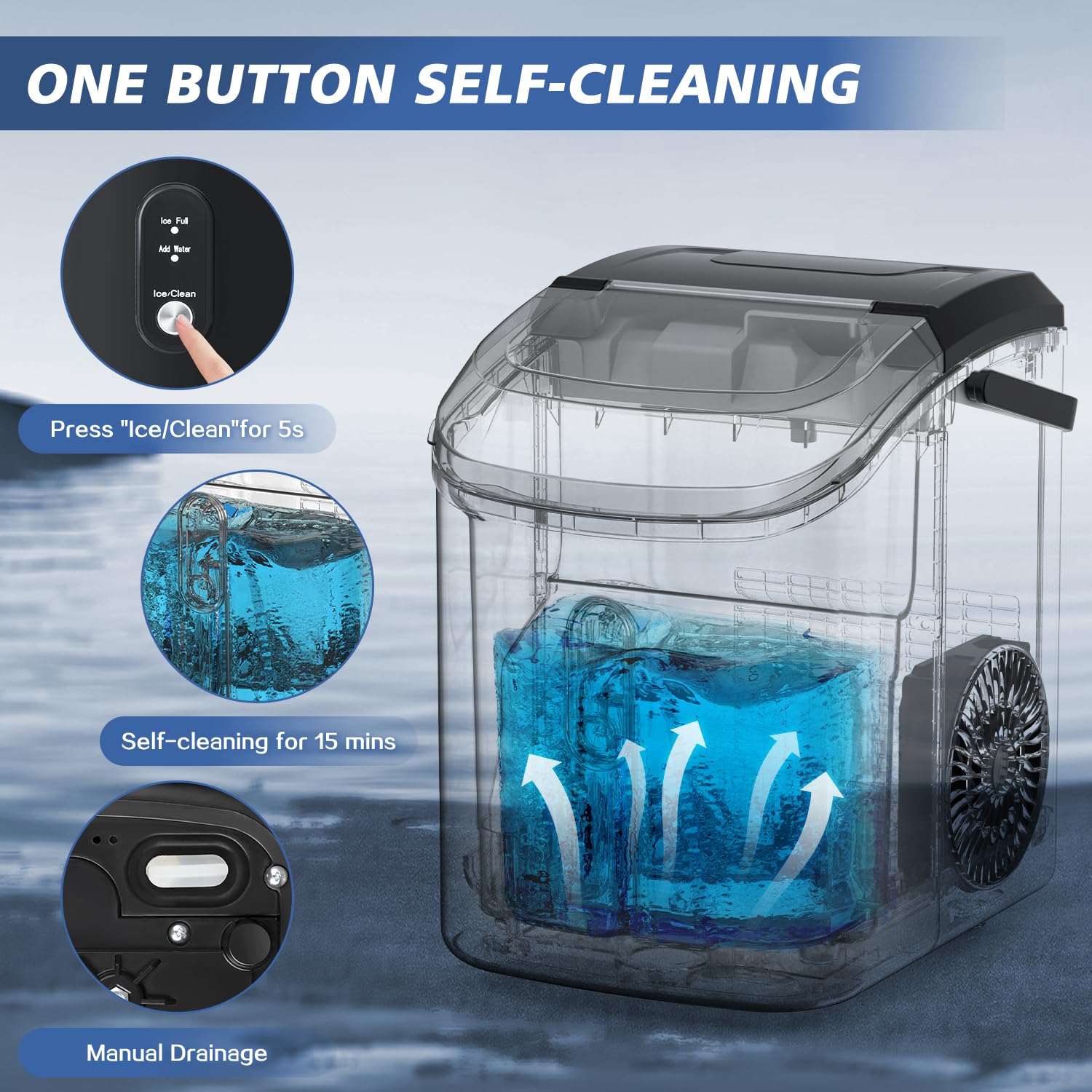 Nugget Ice Makers Countertop, Crushed Ice Maker with Handle,35Lbs/24H,Soft Chewable Ice, Pebble Ice Maker with Self-Cleaning, Ice Scoop and Ice Basket,for Home,Office,Kitchen（Inkiness）