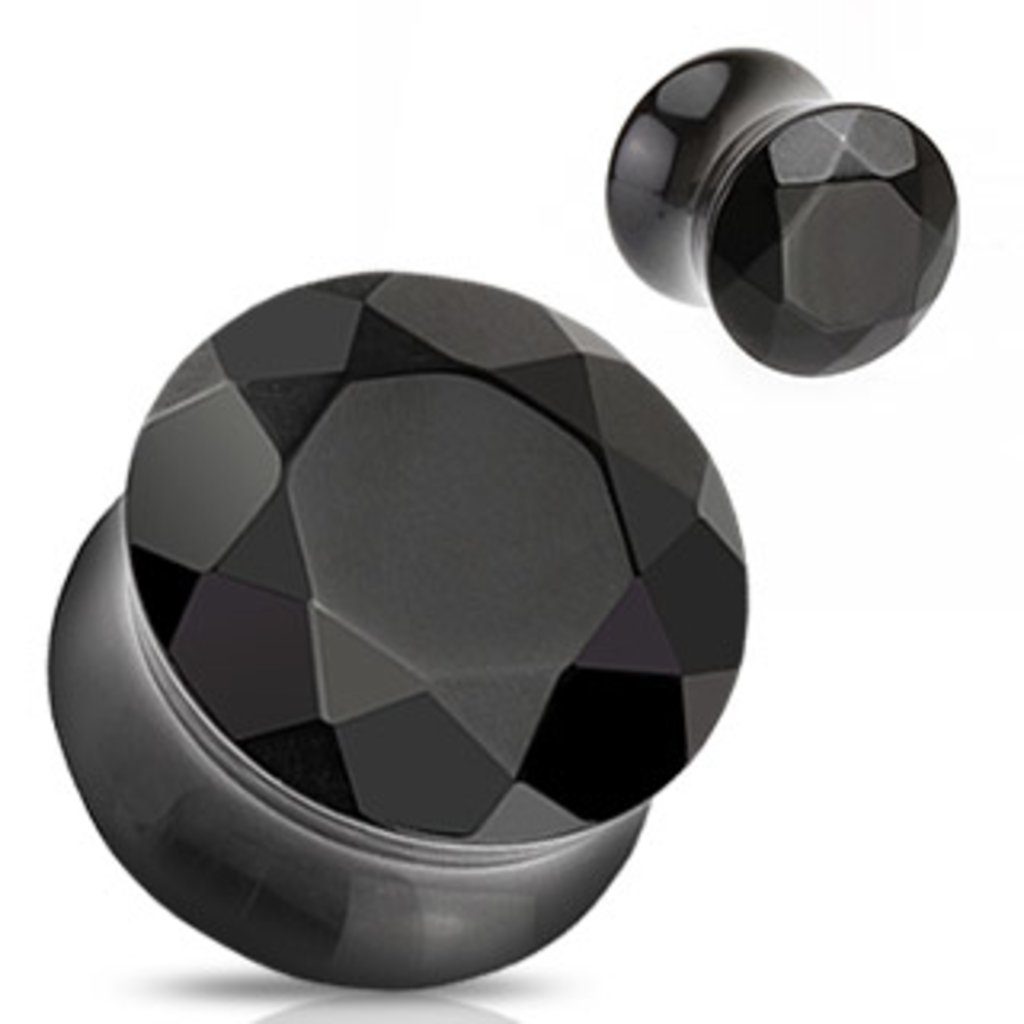Dynamique Pair Of Black Agate Semi Precious Stone Faceted Gem Cut Double Flared Plugs