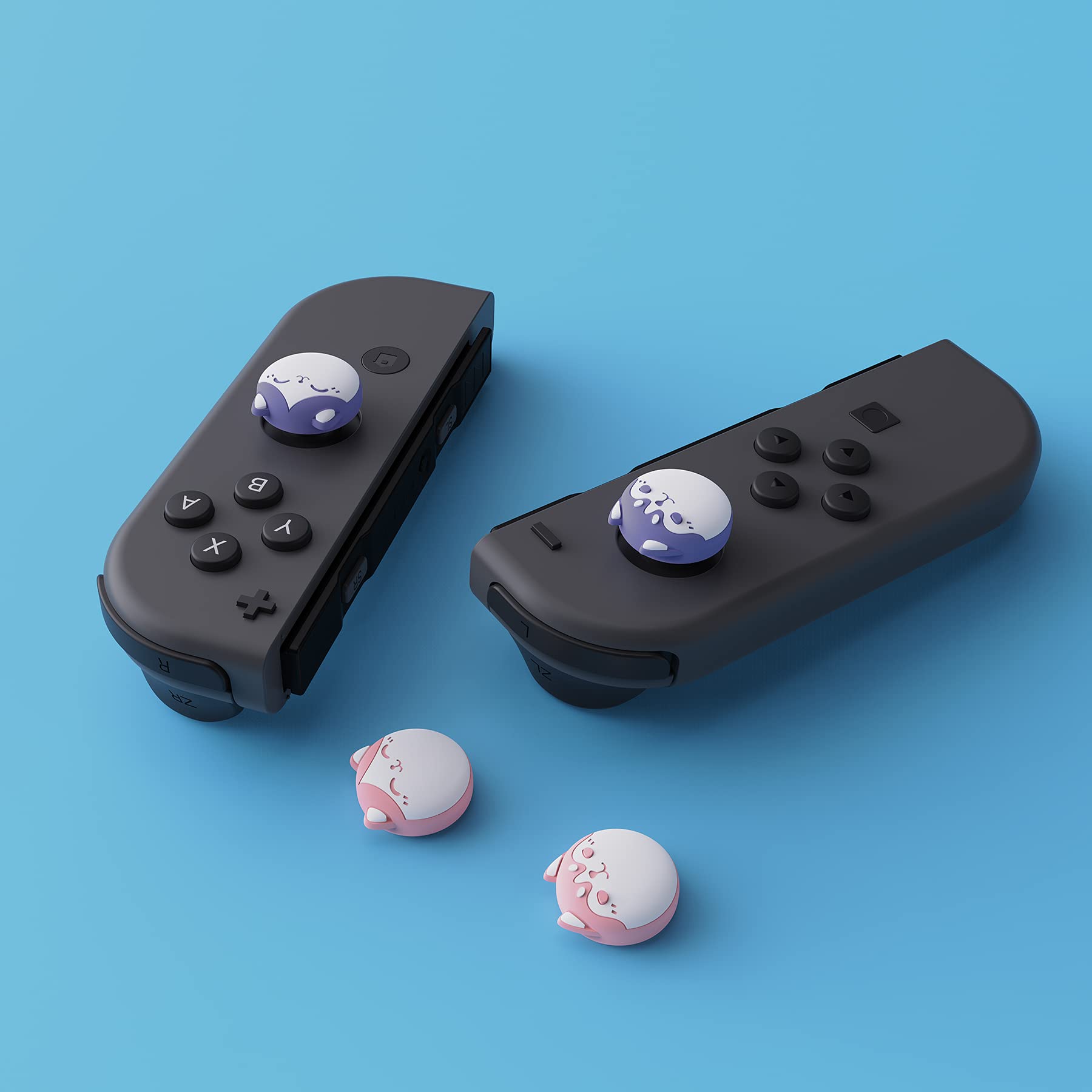 eXtremeRate PlayVital Husky & Kitty Cute Switch Thumb Grip Caps, Joystick Caps for Nintendo Switch Lite, Silicone Analog Cover Thumbstick Grips for Switch OLED Joycon - Pale Red & Light Violet