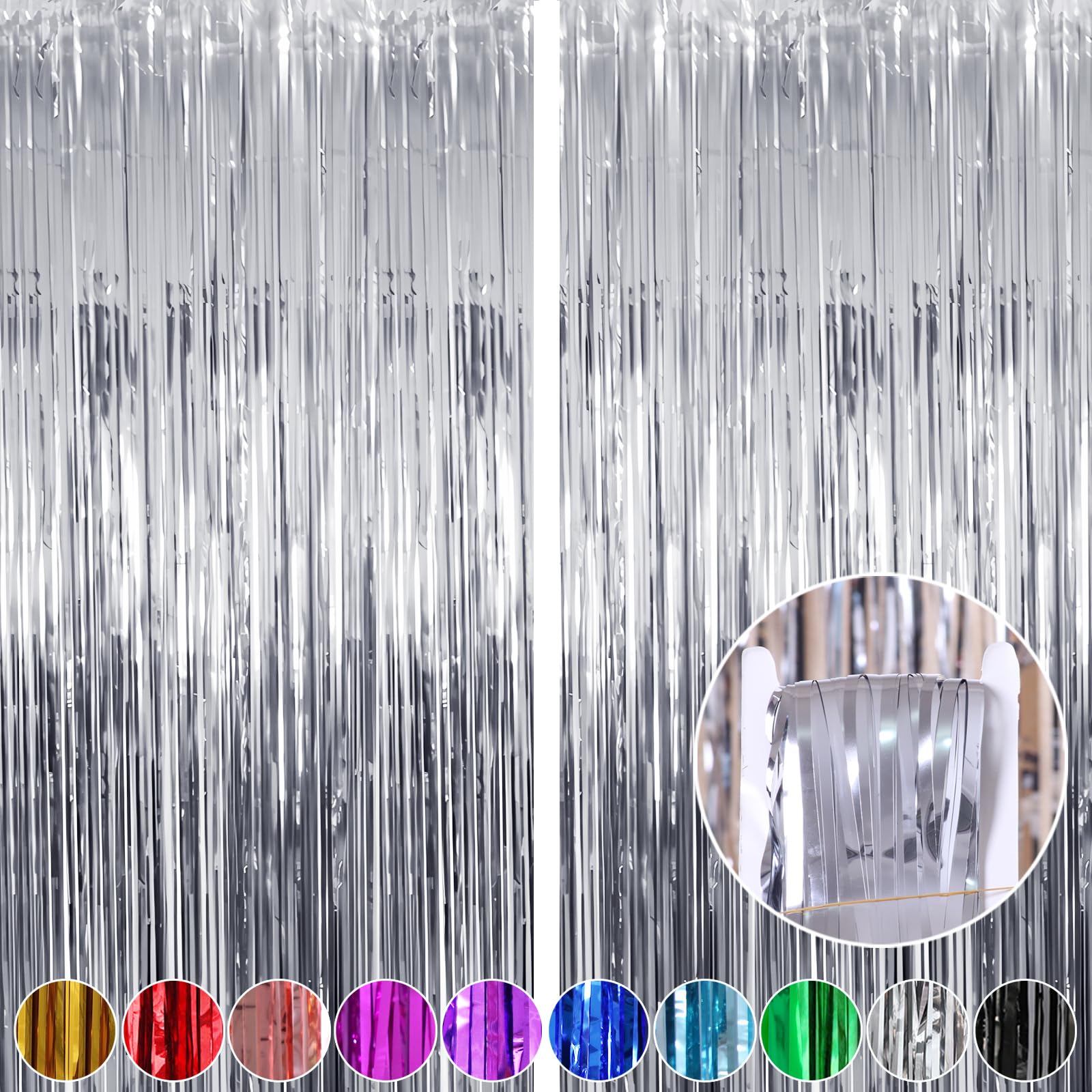 Fringe Curtains Party Decorations, Tinsel Streamers Birthday Party Decorations, Fringe Backdrop for Graduation, Baby Shower, Gender Reveal, Disco Party (2 Pack, Silver)