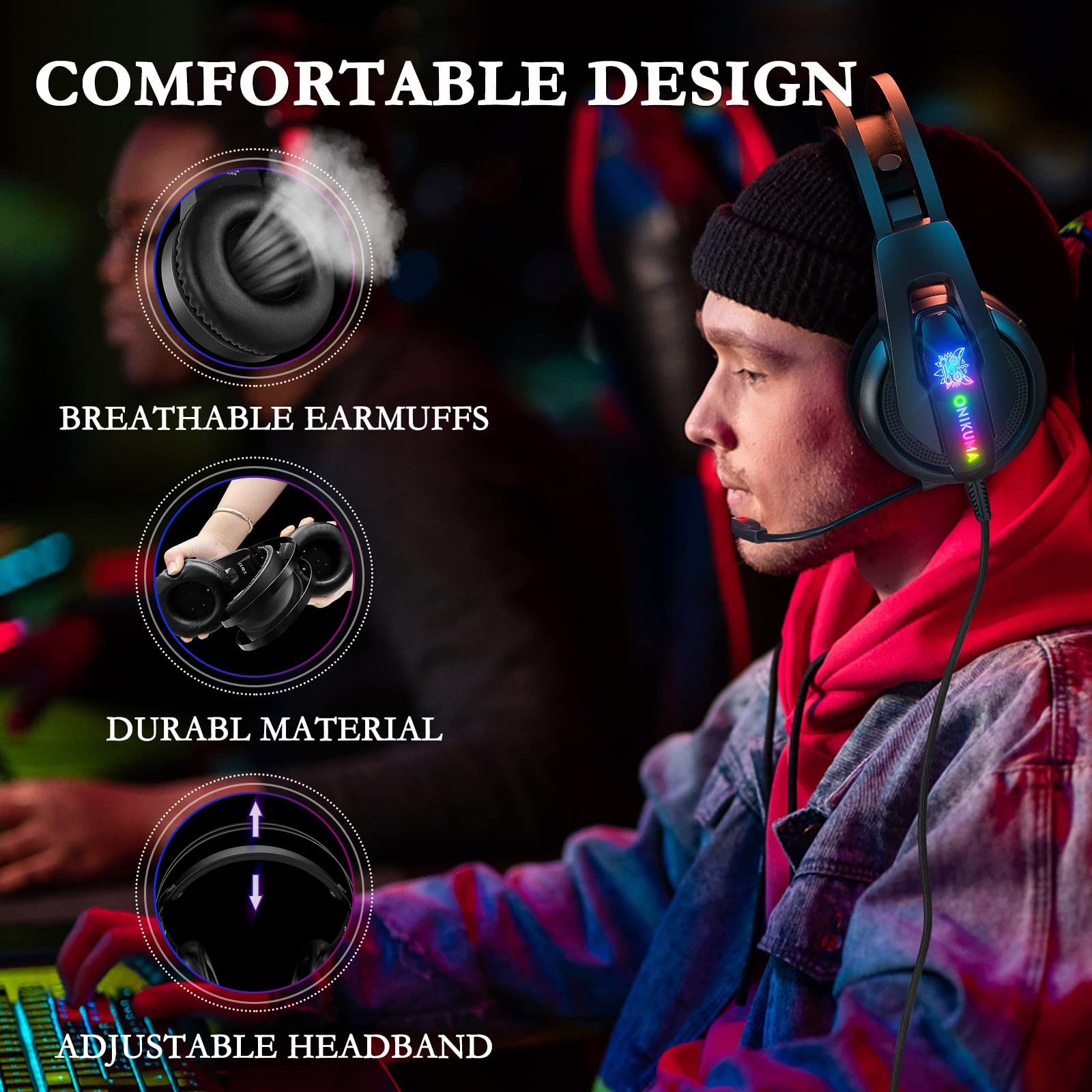 Gaming Headset for PS5, PS4 with Noise Canceling Mic, Xbox 7.1 Surround Sound, Headphones RGB Light, Compatible Xbox, PS4, PC, Switch…