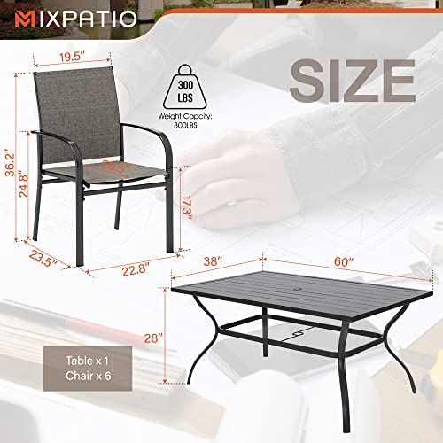 MIXPATIO Patio Dining Set 7 Piece Outdoor Furniture Set with 6 Brown Textilene Chairs and Metal Rectangular Table for Deck Garden Backyard Lawn Poolside