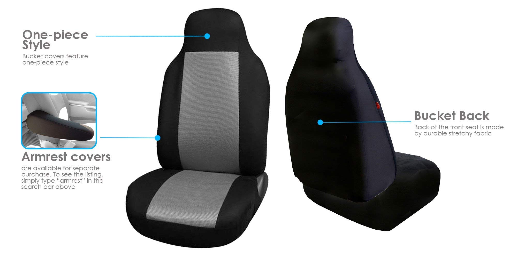 FH Group Automotive Car Seat Covers Gray Interior Front Seats Only Accessories High Back Combo Classic Cloth Car Seat Cover Front Set Universal Fit Cars Trucks and SUV Car Interior Accessories