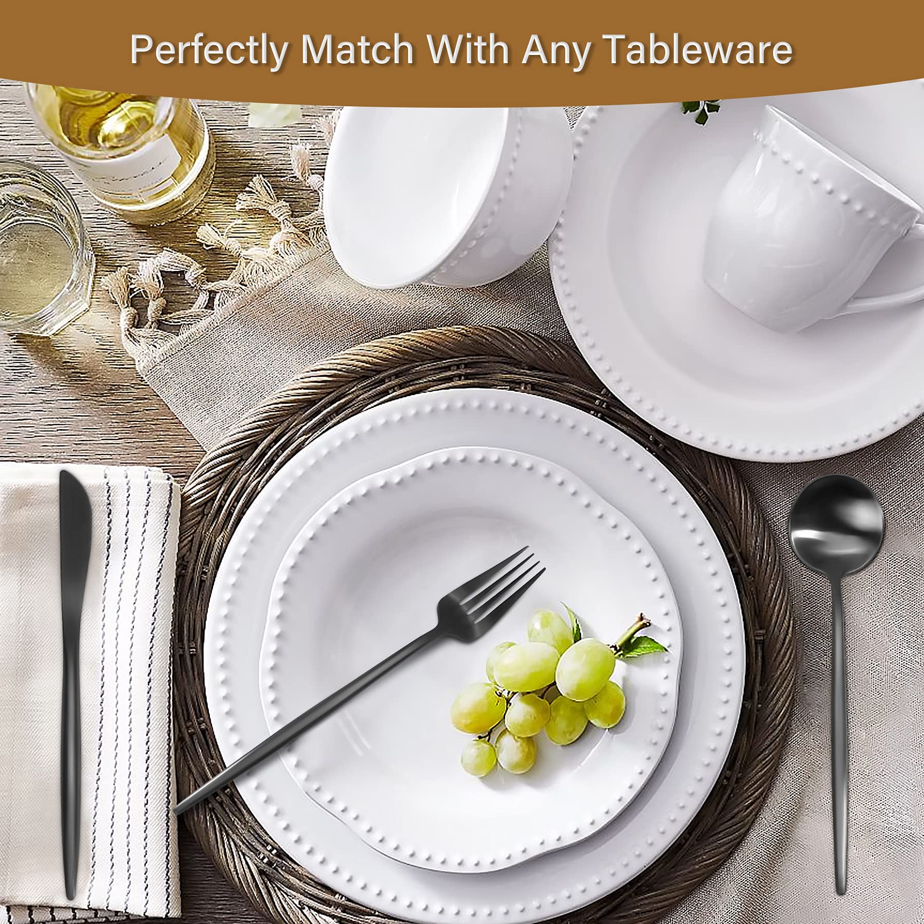 GIOCOCO Matte Black Silverware Set - 20 Piece Stainless Steel Flatware Set, Thick Utensils Set Service for 4, Durable Cutlery Set Elegant Tableware Set for Home and Restaurant (Dishwasher Safe)