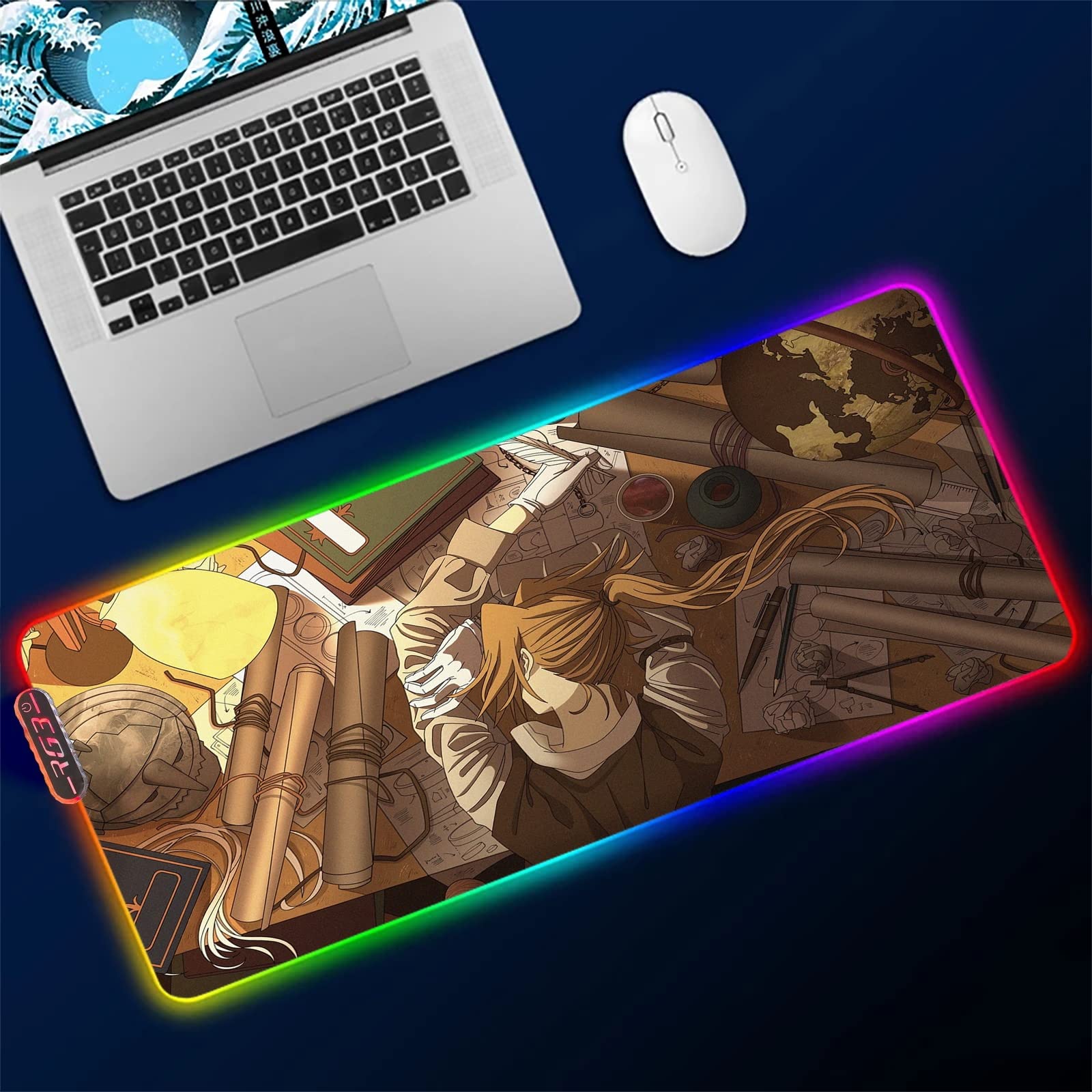 Gaming Mouse Pads Fullmetal Alchemist Mouse Pad RGB Mouse Pad Large Keyboard Desk Mat Led Gaming Accessories Computer Mat with 14 Lighting Modes 30X80Cm/L