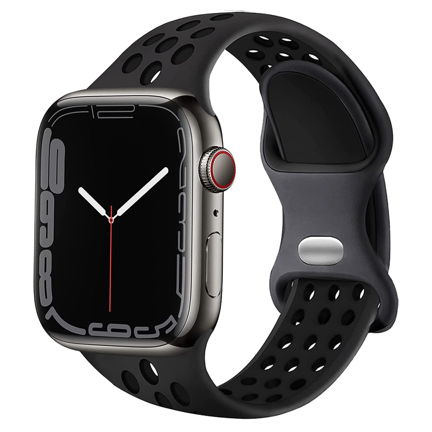 Elaikement Compatible with Apple Watch Band 44mm 45mm 49mm 42mm 41mm 40mm 38mm Men Women, Breathable Silicone Sport Wristband Strap for iWatch Bands Series 9/8/7/6/5/4/3/SE/Ultra, Anthracite Black