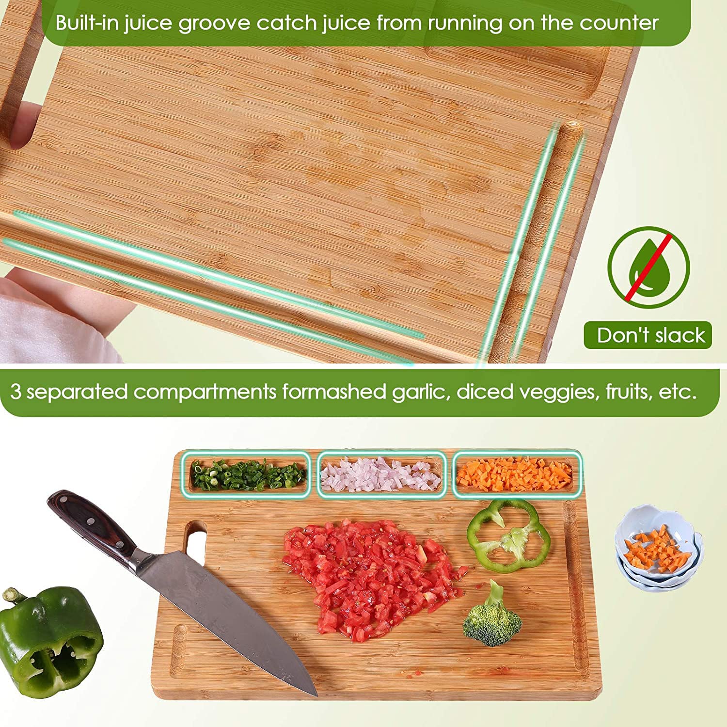 InnoStrive Cutting Board 100% Organic Bamboo Cutting Board For Kitchen Durable Chopping Board For Meats Bread Fruits With Deep Juice Croove…