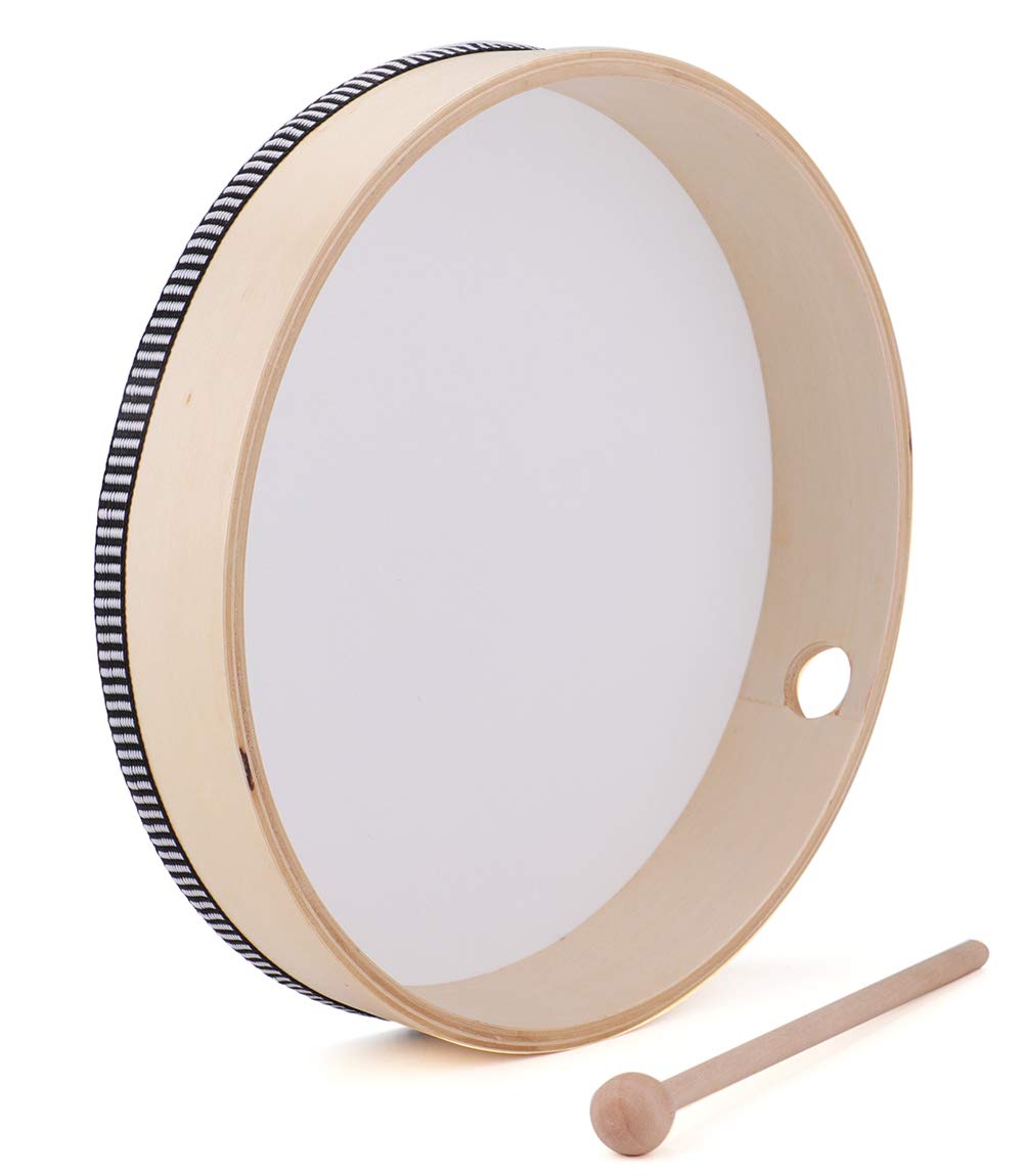 Foraineam 12 Inch & 10 Inch & 8 Inch Hand Drum Percussion Wood Frame Drum with Drum Stick