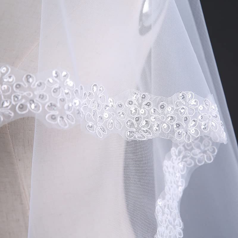 FEER Bride Long Veil Face with Lace Edge Wedding Marriage Hair Accessories (Color : As shown, Size : 300cm)