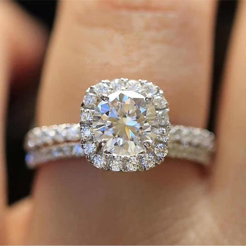Fashion Square inlaid zircon ring wedding ring for women ring round diamond wedding gift Mother's Day(size,9)