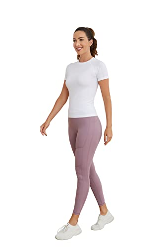 MathCat Workout Shirts for Women, Workout Tops for Women Short Sleeve, Seamless Yoga Shirts, Breathable Athletic Gym Tops Slim Fit(White,S)