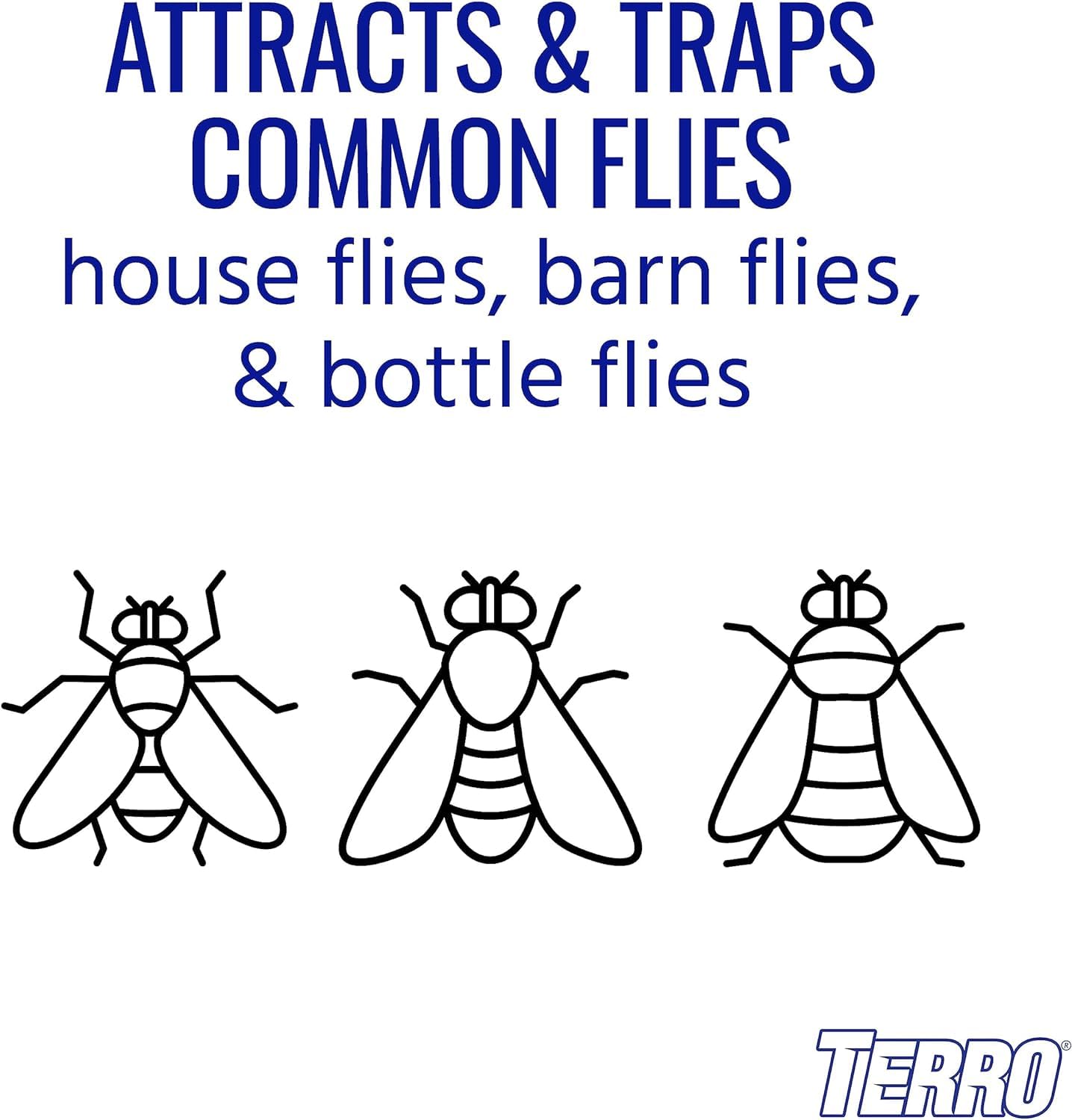 Plexon 3 Pack of TERRO Fly Magnet, Reusable Fly Trap - Includes 3 Fly Bait Packet and 3 Heavy Duty 9.5 PLEXON Hanging Chain (3 Traps)