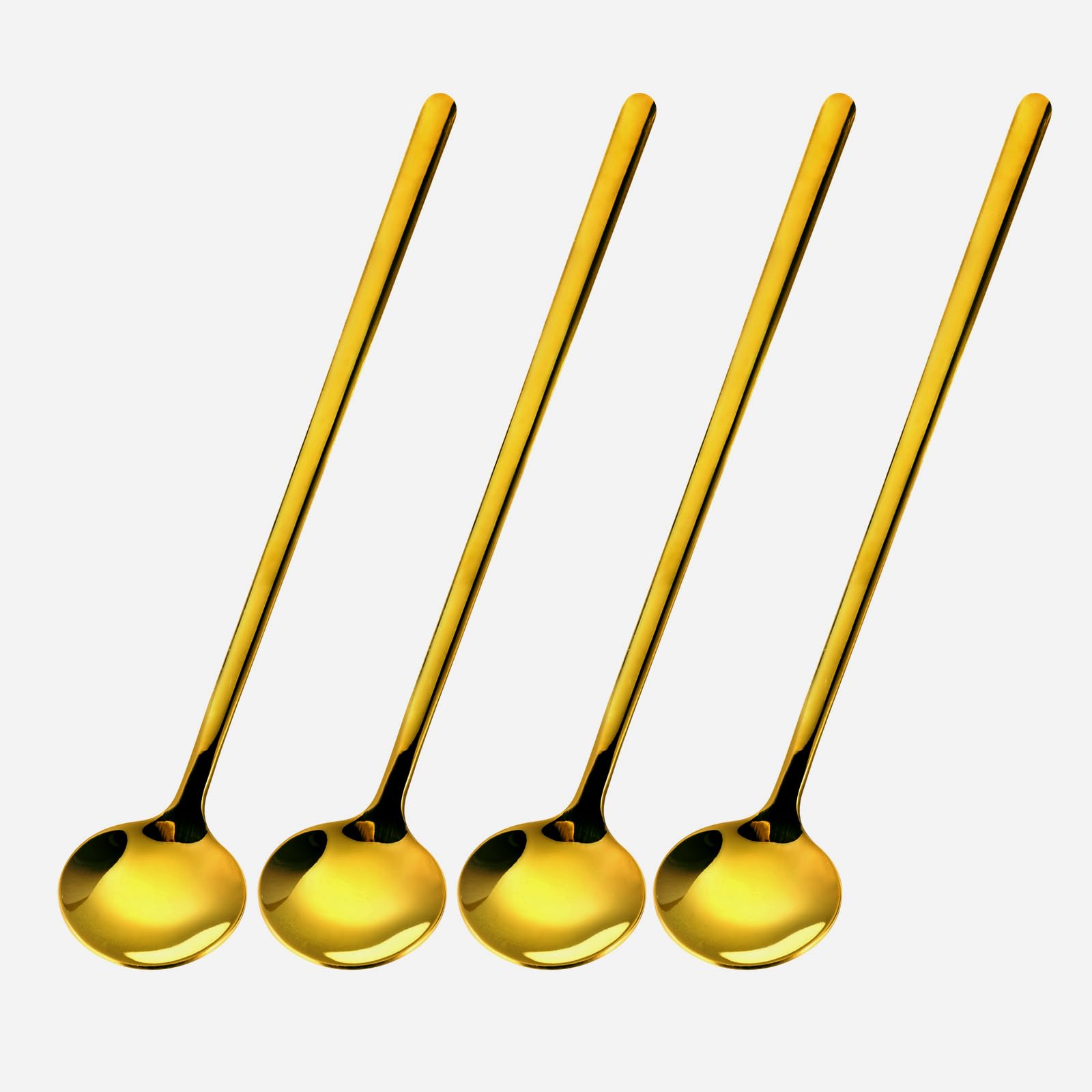 Mosuji 4 pcs 304 Stainless Steel Coffee Spoons - 6.7 Inches, Long Handle Gold Teaspoons, Ice Tea Spoons, Gold Espresso Spoons Gold Spoons