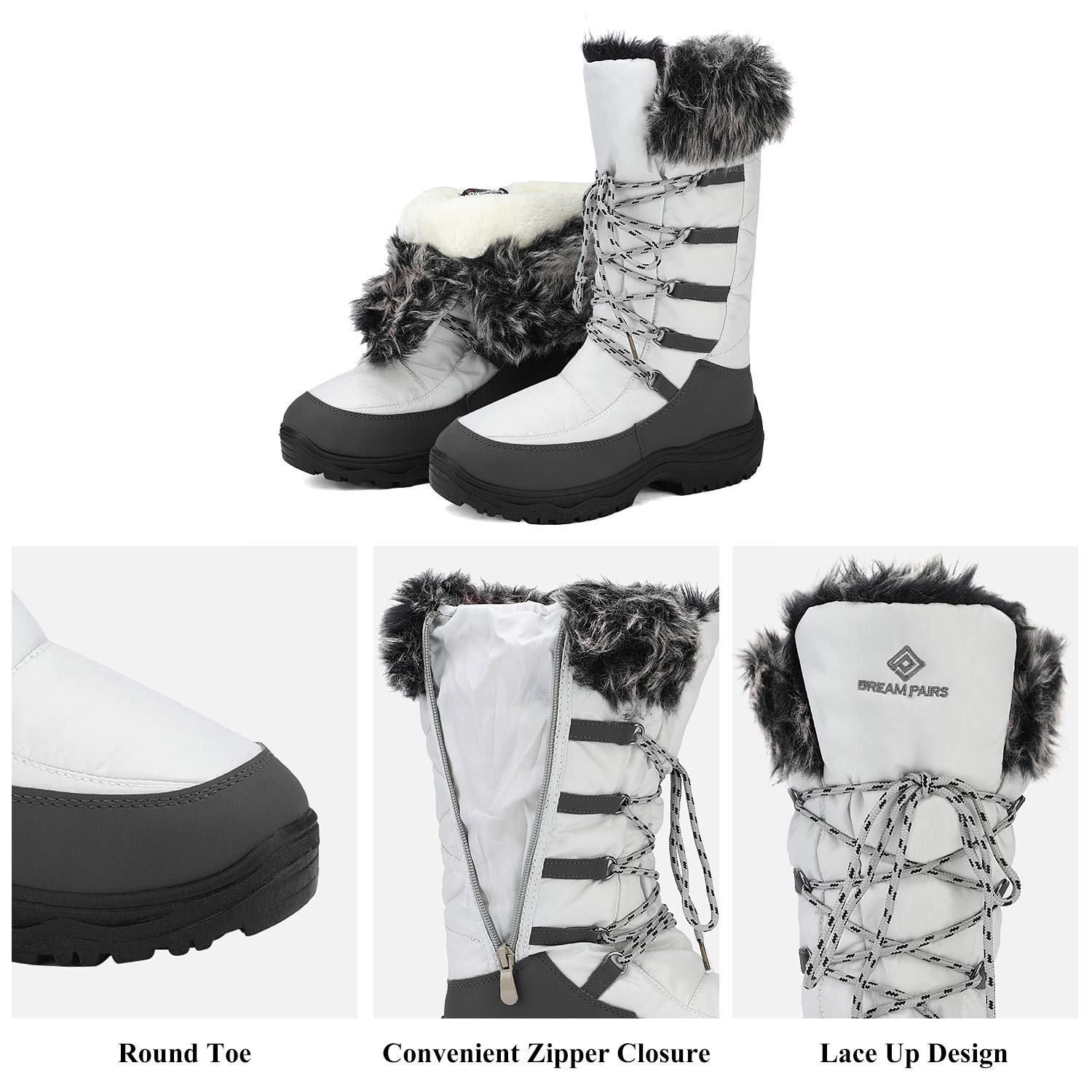 DREAM PAIRS Women's Warm Faux Fur Lined Mid-Calf Winter Snow Boots,Size 7,GREY/TAUPE,MAINE