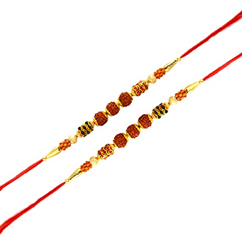 Set of 2 Rakhi Redraksha golden fancy beads thread Rakhi Raksha bandhan - Rakhi for brother