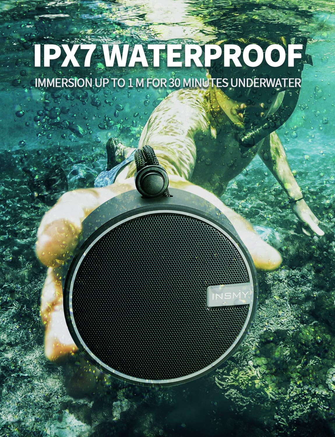 INSMY C12 IPX7 Waterproof Shower Bluetooth Speaker, Portable Small Speaker, Speakers Bluetooth Wireless Loud Clear Sound Support TF Card Suction Cup for Kayak Canoe Beach Gift (Purple)