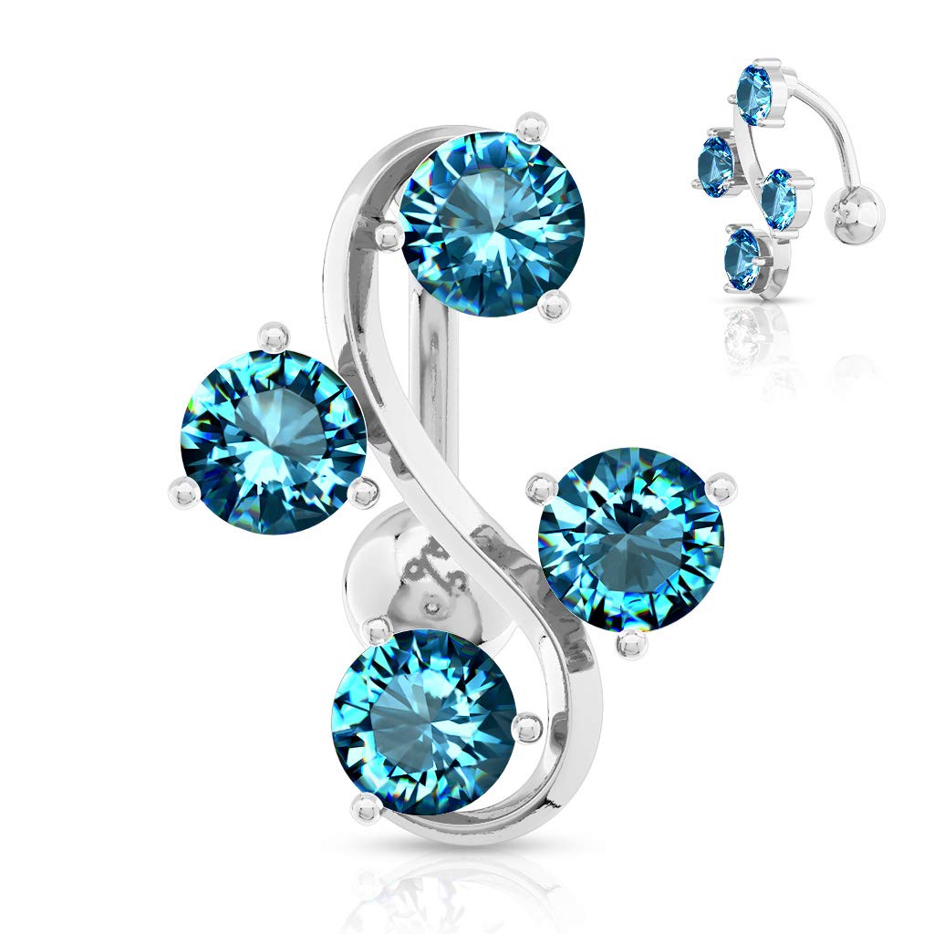 Forbidden Body Jewelry Surgical Steel Reverse Mount Sexy Aqua Gemmed Vine Belly Button Ring